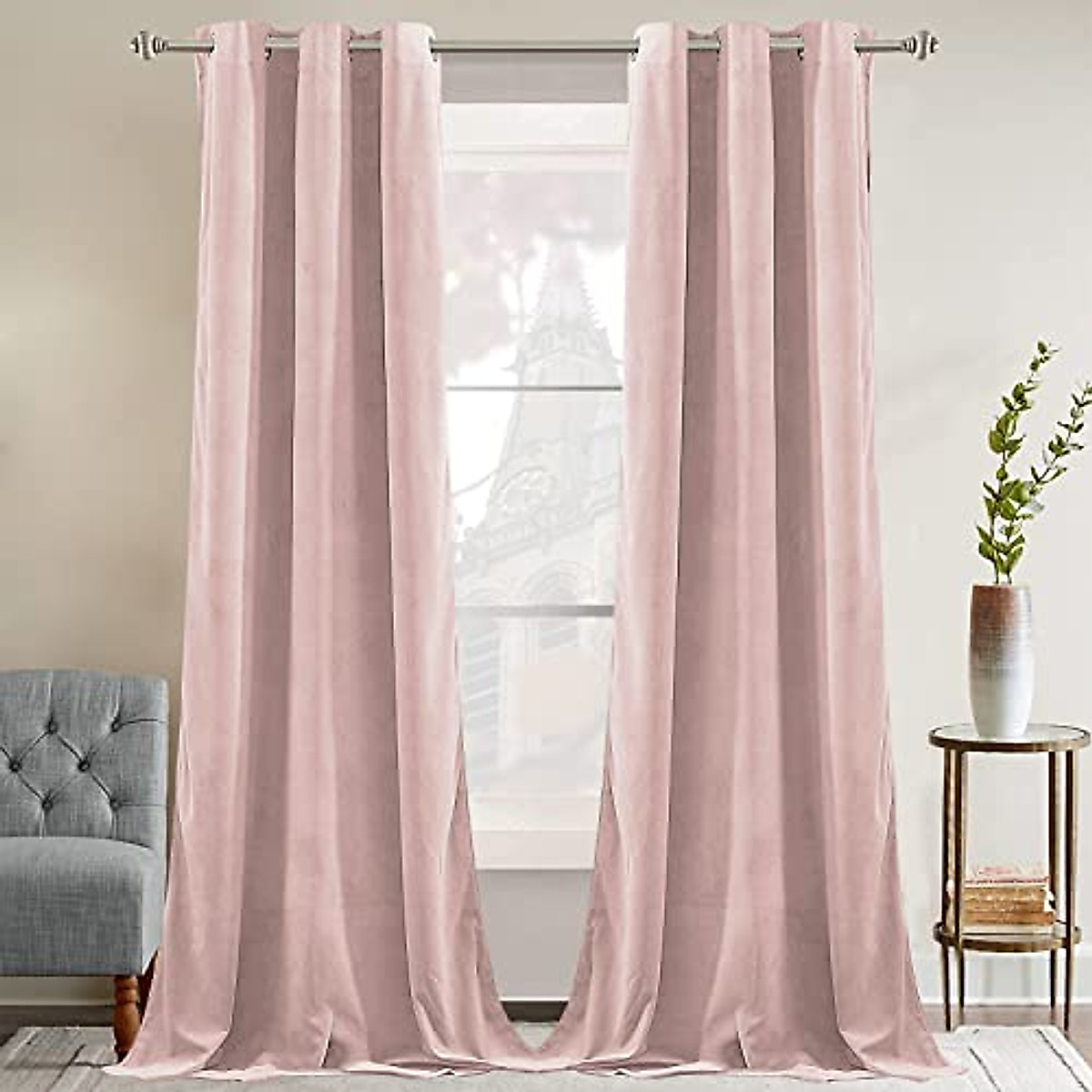 SMILETIME Pink 84in Room Darkening Velvet Curtains with Grommet, Thermal Insulated Super Soft Privacy Noise Reducing Velvet Drapes for Living Room, 2 Panels (Pink, 38Wx84L)