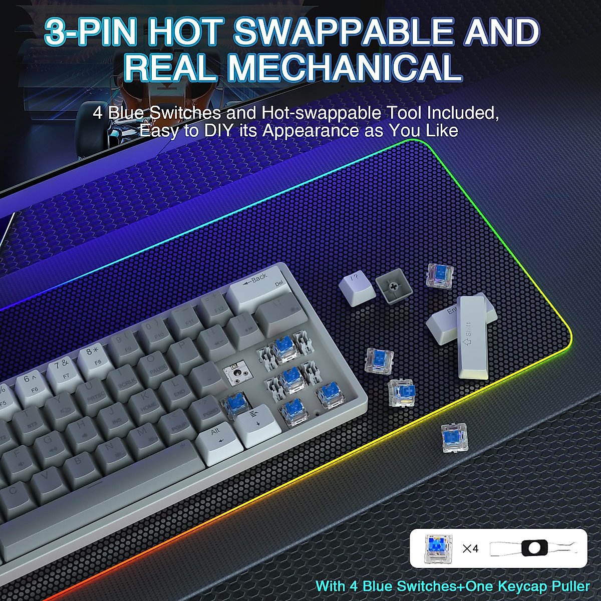 AULA 60 Percent Wired Mechanical Gaming Keyboard, 29 RGB Backlit Custom Hot Swappable Keyboard, Blue Switch 60% Mini Small Compact Keyboard for PC/Mac/Laptop/Wins —— (Wired Version)