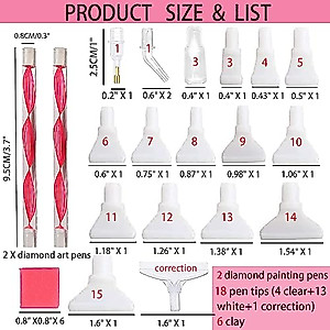 Liccyy 26 PCS Diamond Painting Pens Tools for Square Round Gem, Thin 5D Diamond Art Dotting Tips Pens Comfort Grip Ergonomic Drill Paint Pen Accessories Set with Wax, Pink (2 Pens+18 Pen Tips+6 Clay)