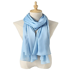 Bellonesc Silk Scarf 100% silk Long Lightweight Sunscreen Shawls for Women (light blue)