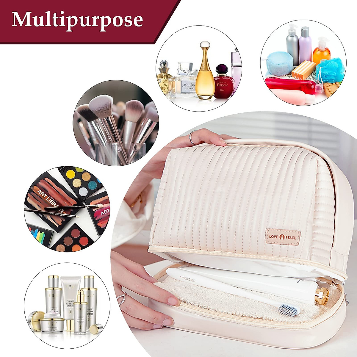 burfocus Small Cosmetic Bags,Zipper Pouch,Makeup Brushes Bag, Waterproof Travel Cosmetic Bag,Cute makeup bag for Women and Girls,Toiletry Bag Accessories Organizer Valentines Day Gifts (White)