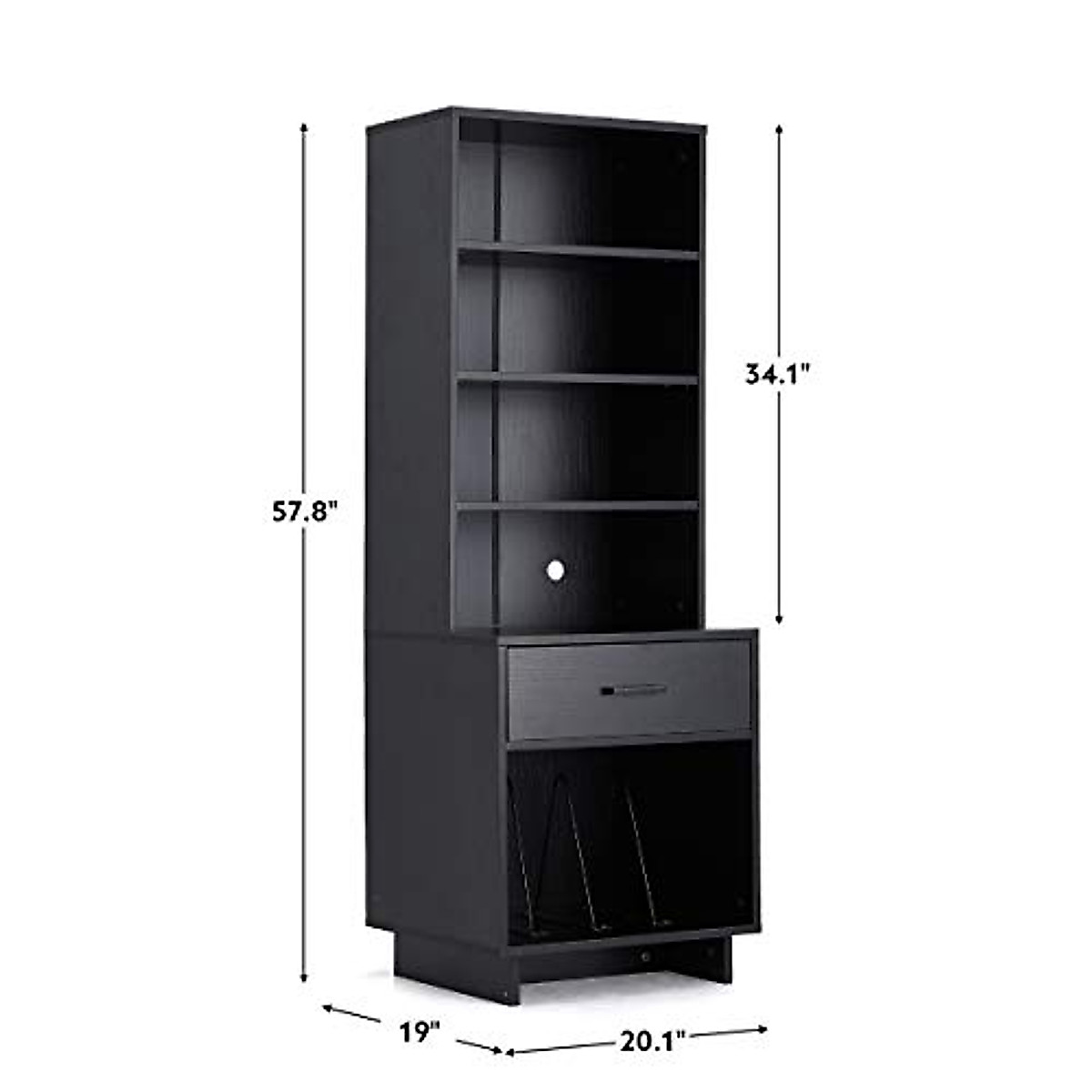 MELLCOM Wooden Bookcase Storage Cabinet Bookshelf with 3 Shelves and 1 Drawer, Modern Standing Shelf, Side Corner Storage Cabinet Decor Furniture for Home Office (Black)