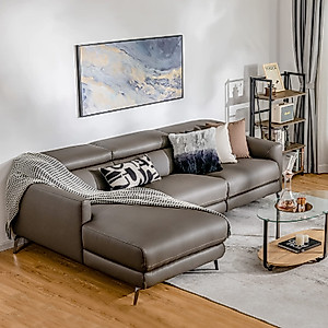 Giantex Upholstered Sectional Sofa Couch, with Chaise Lounge and Electric Power Recliner, CertiPUR-US Sponge, Adjustable Headrests, Metal Legs, Air Leather Modern L-Shaped Living Room Furniture, Grey