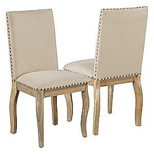 Merax Set of 4 Upholstered Fabric Dining Chairs with Nailhead Trim and Solid Wood Legs, Wood Upholstered Dining Room Chairs for Dining Room, Living Room, Bedroom (Natural Wood Wash)