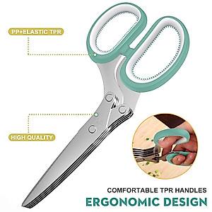 Updated 2023 Herb Scissors Set - Cool Kitchen Gadgets for Cutting Fresh Garden Herbs - Herb Cutter Shears with 5 Blades and Cover, Sharp and Anti-rust Stainless Steel, Dishwasher Safe (Blue-White)