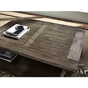 Signature Design by Ashley Johnelle Farmhouse Coffee Table with Weathered Gray Finish, Gray