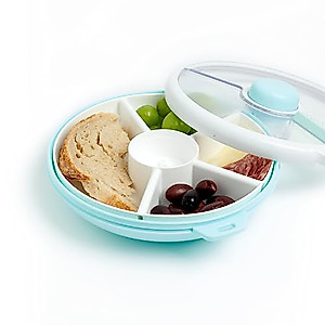 GoBe Kids Large Snack Spinner Bundle with Hand Strap and Sticker Sheet - Reusable Snack Container with 4 Compartment Dispenser & Sliding Door | BPA and PVC Free | Dishwasher Safe | No Spill, Leakproof