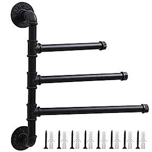 SCDGRW Industrial Style Iron Pipe Swing Out Towel Rack, Wall Mounted 3 Arm Swivel Towel Bar Rack Vintage Iron Pipe Towel Holder Storage Organizer