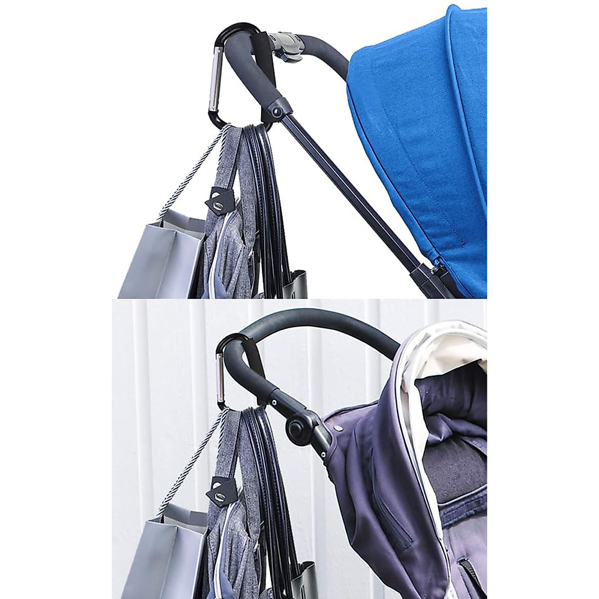 AKOAK Universal Stroller Hook Hanging Bag and Shopping, Large Hook Clasp Stroller Accessories - Easy Hanging Wallet, Diaper Bag, Shopping Bag, Toys, Sports Equipment - Pack of 2, Black