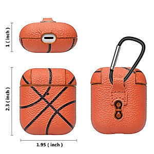 NJJEX AirPods Case, AirPods PU Leather Hard Case, Portable Protective Shockproof Earphone Accessories Cover w/Carabiner/Keychain Compatible for Apple AirPods 1/ Airpods 2 Charging Case [Basketball]
