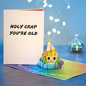 Funny Pop Up Birthday Card | 3D Rainbow Poop Emoji Birthday Cards for Women, Men | Popup Holy Crap You're Old Birthday Card for Dad, Husband | Prank Poo Emoji Bday Card for Mom, Brother, Sister