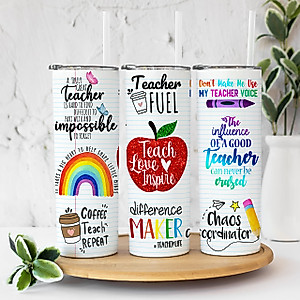 YouNique Designs Teacher Appreciation Coffee Tumbler with Straw and Lid, 20 Oz, Insulated Stainless Steel Skinny Tumbler for Women, Best Teacher Ever Tea Tumbler, Water Tumbler