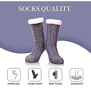 SDBING Women's Winter Super Soft Warm Cozy Fuzzy Fleece-Lined with Grippers Slipper Socks (Dark Gray)