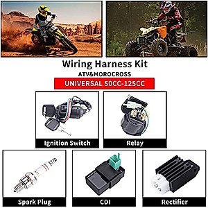 Complete Electrics Wiring Harness Stator Coil CDI Solenoid Relay Spark Plug for 4 Wheelers Stroke ATV （50cc 70cc 110cc 125cc） Pit Quad Dirt Bike taotao Go Kart by OTOHANS AUTOMOTIVE