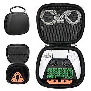 TiMOVO Controller Keyboard Carrying Case for PS5/PS5 Edge/Xbox Controller, PS5 Travel Case with Accessory Storage Holder, Hard Shell Protective Bag Fits PS5/Edge/Xbox Series X/S/One Controller, Black