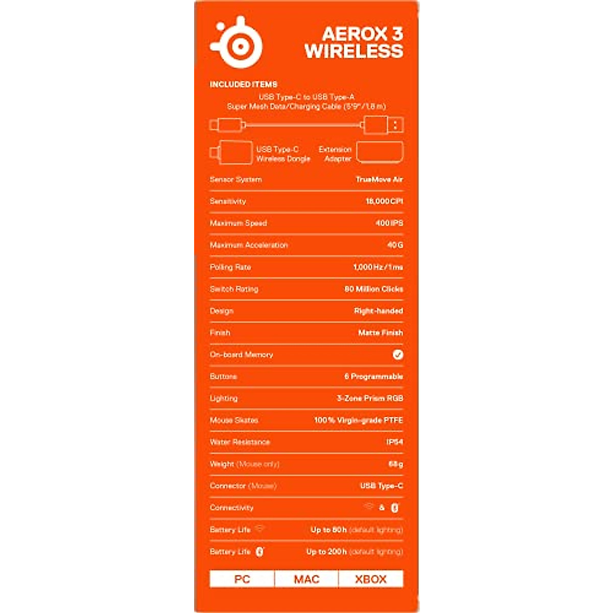 SteelSeries Aerox 3 Wireless - Super Light Gaming Mouse - 18,000 CPI TrueMove Air Optical Sensor - Ultra-lightweight 68g Water Resistant Design - 200 Hour Battery Life – Snow