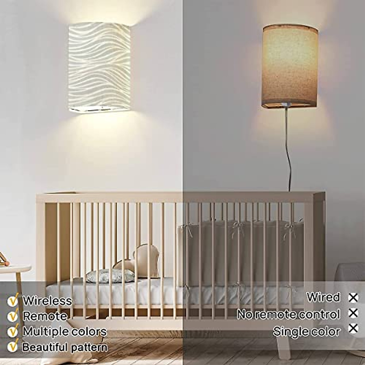 CAKOJV188 Battery Operated Wall Sconces Wireless Wall Lamp Fixtures saemless Abstract Grey White Dimmable Wall Lights for Bedroom Living Room Hallway Set of 2