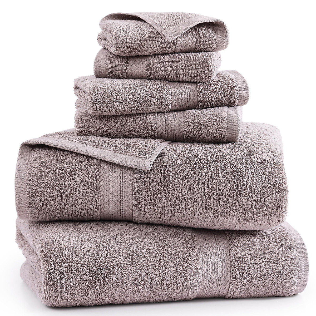 LANE LINEN Bath Towels for Bathroom Set - 100% Cotton Towels Set, 6 Pc Absorbent Towel Sets for Bathroom, Quick Dry Bath Towels Set, 2 Bath Towels for Adults, 2 Hand Towel, 2 Wash Cloths - Platinum