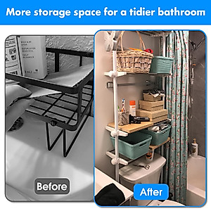 BsBsBest Over The Toilet Storage, 91-124 Inch Adjustable Bathroom Organizer, 4-Tier Toilet Rack Storage Shelf, Stainless Steel Bathroom Organizer, Spacesaver, White