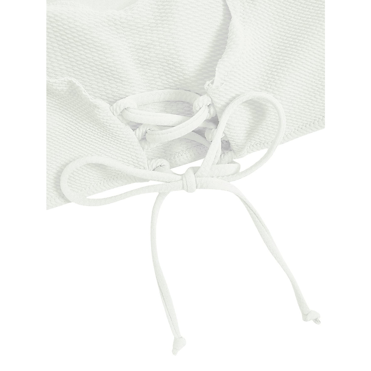 SweatyRocks Women's 2 Pieces Swimsuit High Waist Scalloped Trim Lace Up Bikini Set Plain White L