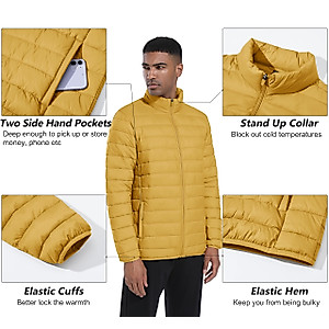 MAGCOMSEN Puffer Jacket Men Packable Down Jacket Lightweight Winter Coats Waterproof Insulated Jacket Ginger L