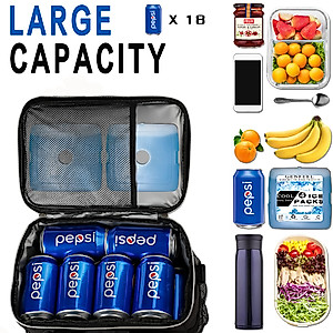GENFEEL Insulated Lunch Bags Men/Women With 4 IcePacks,Men Lunch Bag With Ice Pack,Built In Ice Pack Men Lunch Bog With Adjustable Shoulder Strap, Men Lunch Bags for Office School Work Camping