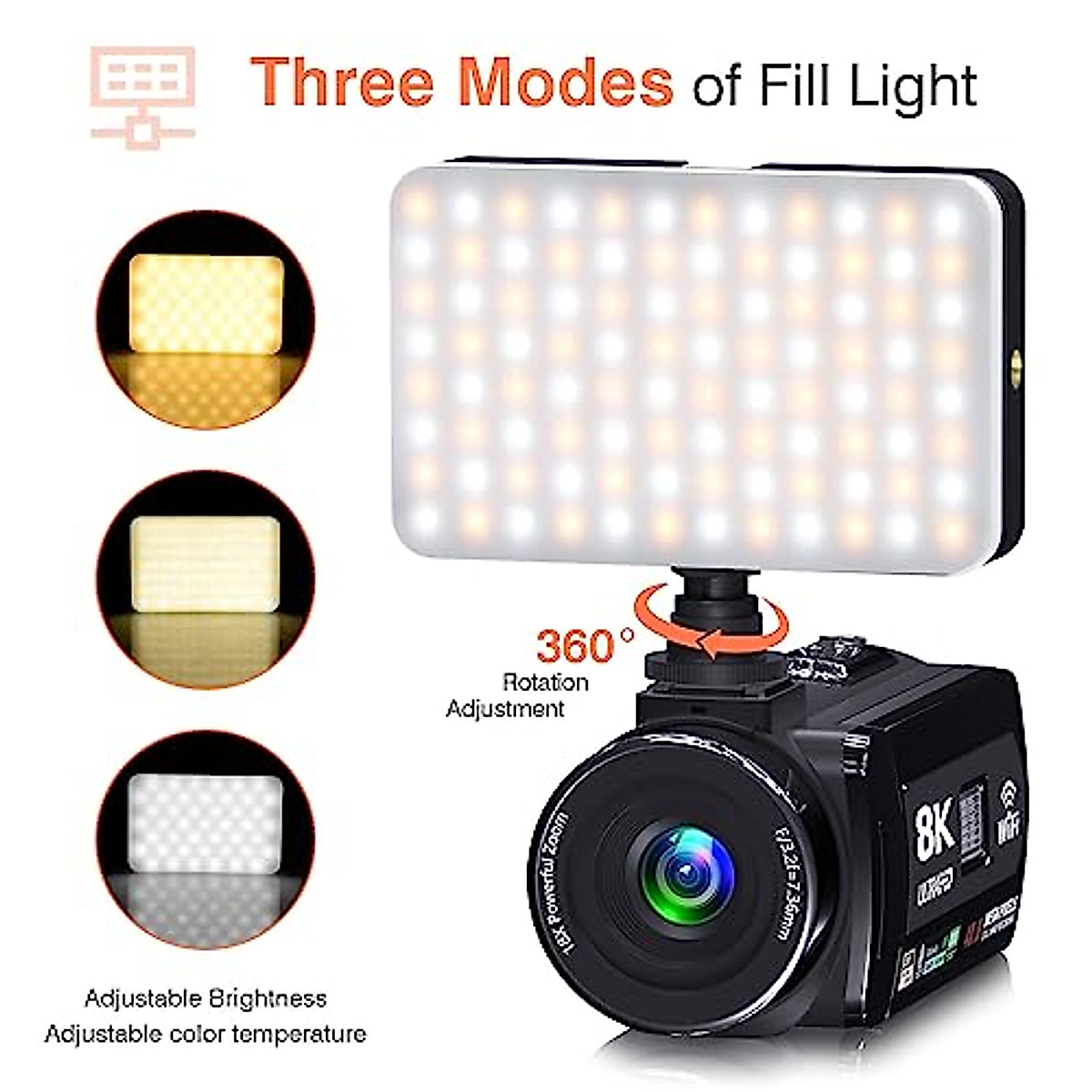 VETEK Video Camera 8k Camcorder 48MP UHD WiFi IR Night Vision Vlogging Camera for YouTube, 18X Digital Zoom 3.0“ LCD Screen Digital Camera with Microphone, 32G SD Card, Remote Control and 2 Batteries