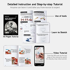 124 PCS Drawing Kit, Shuttle Art Professional Drawing Supplies with Sketch, Charcoal, Colored, Graphite, Pastel Pencils & Sticks, Complete Drawing Tools and Paper Pads in Zipper Case for Artists& Kids