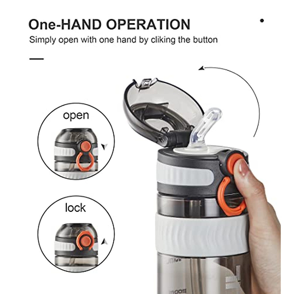 TKK 18oz Kids Water Bottles with Straw Lid & Carry Handle, Pop Button BPA Free Leak Proof Water Bottle for School, Black-NEW