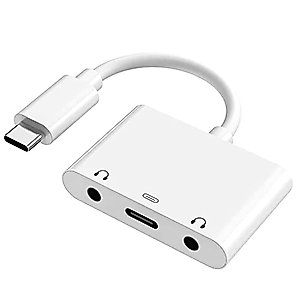 LecLooc USB C to 3.5mm Audio Adapter, 3 in 1 USB C to Dual 3.5mm Audio Jack and PD 60W Fast Charging Fit with Galaxy S22 Ultra S21 S20+ Ultra, Note 20/10,Pixel 7 6 5 4XL 3 XL 2XL,iPad Pro