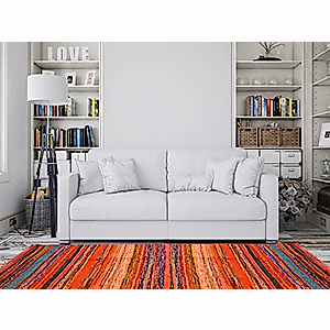 India Artistic Multi Color Chindi Rag Rug 4X6' | Hand Woven Rug & Reversible Rug | Recycled Cotton Chindi Rug for Living Room Kitchen | Rustic Rug | Cotton Rug | Runner Rugs (Red Colour)