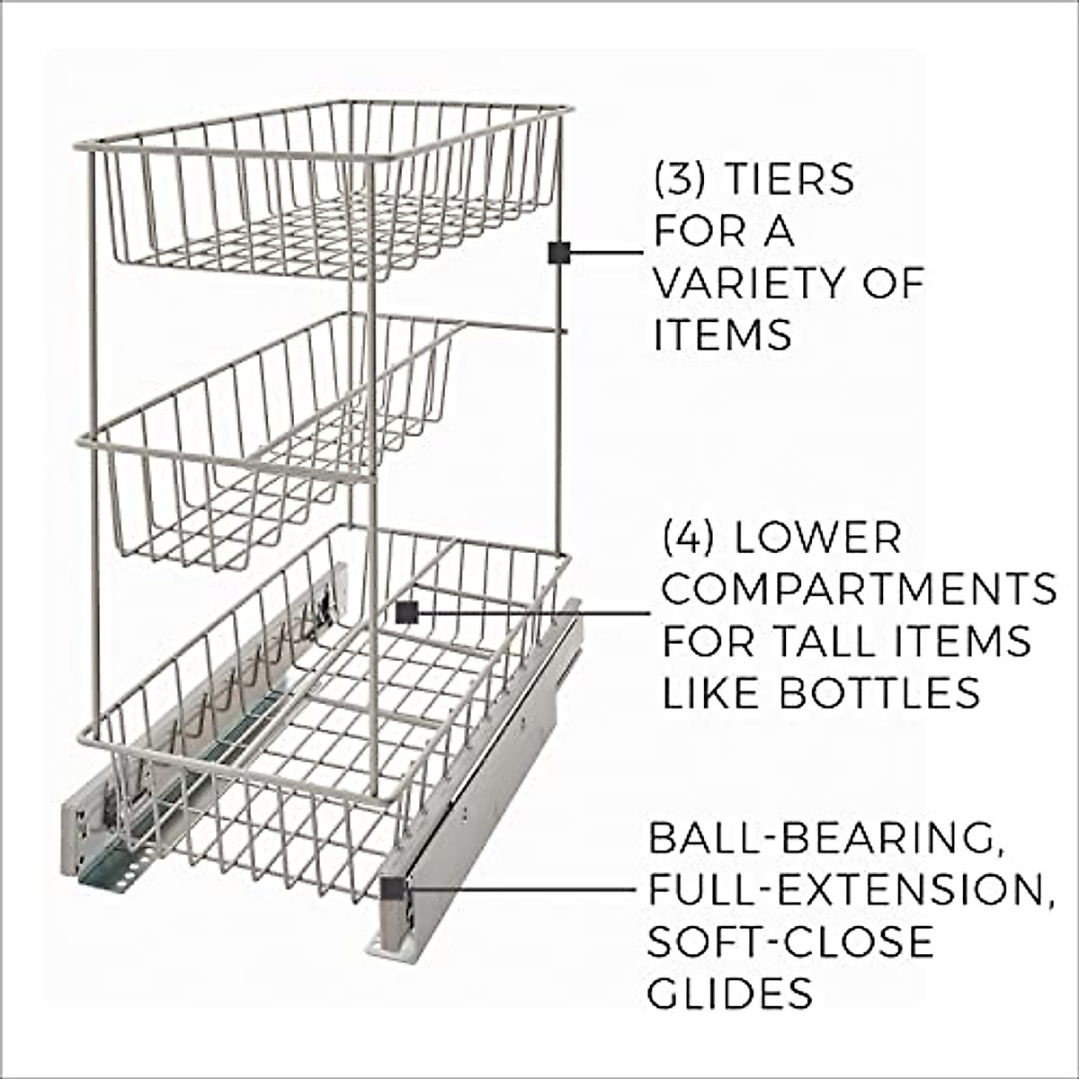 ClosetMaid 32105 Premium Wide 3-Tier Compact Kitchen Cabinet Pull-Out Basket, 8.75-Inch