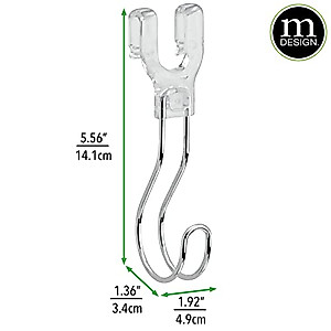 mDesign Hanging Closet Storage Hook - Organizes Handbags, Scarves, Ties, Belts, Accessories - Great for Men, Women & Kids Bedroom, Hall & Coat Closet - Hangs Below Wire Shelving, 4 Pack - Chrome/Clear