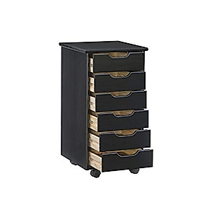 Linon Six Drawer Rolling Storage Corinne Cart, Black 6