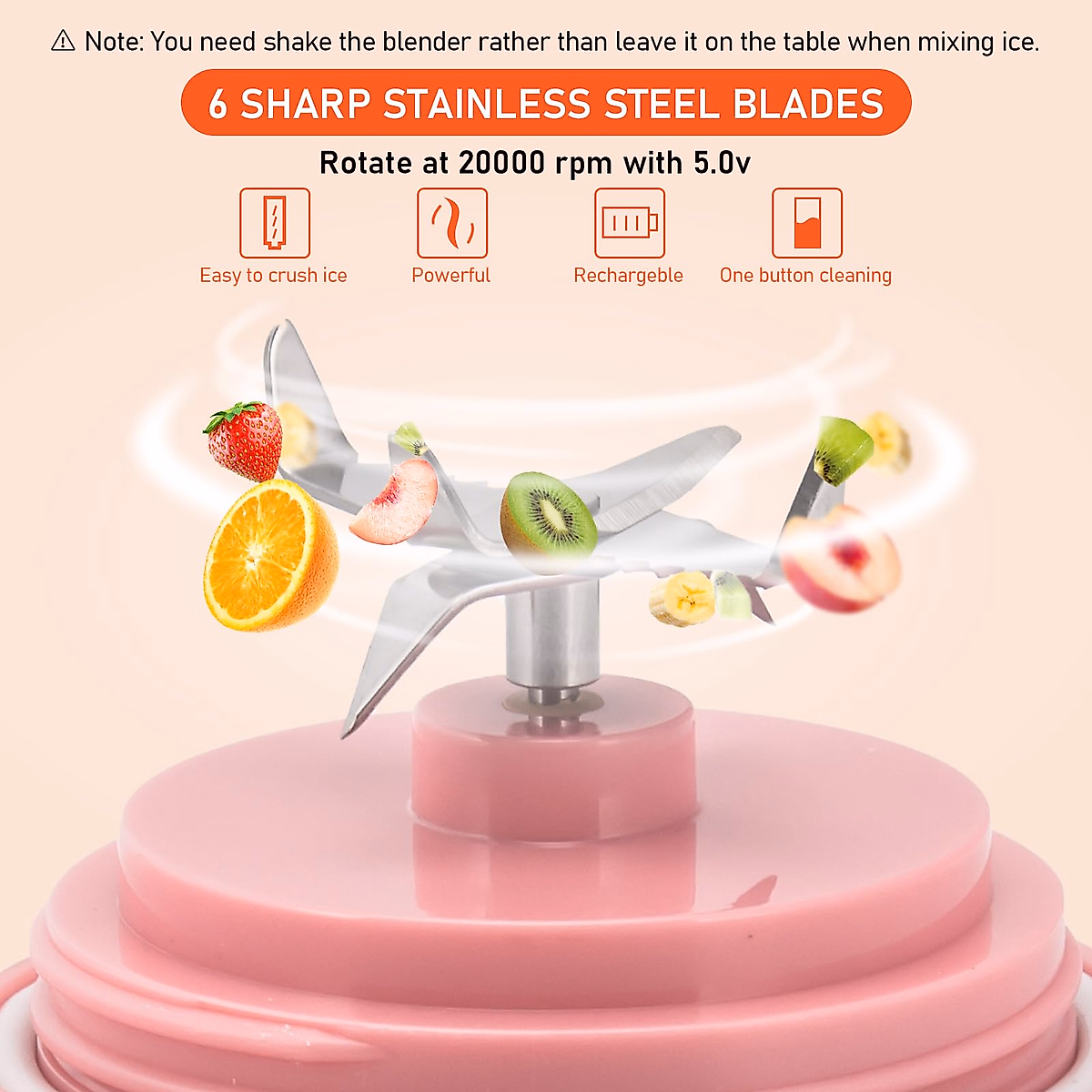 Portable Blender USB Rechargeable, Personal Size Blender Juicer Machines Cup For smoothies and shakes, 20oz Mini Fruit Mixer Cup with Six Blades (Pink)