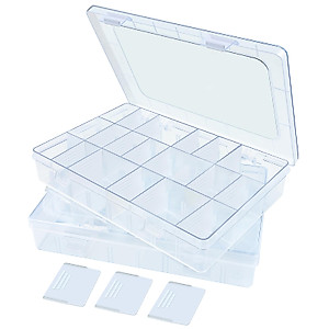 2Pack 24 Grids Craft Organizers and Storage Bead Organizer Tackle Box Organizer with Adjustable Divider, Plastic, Clear
