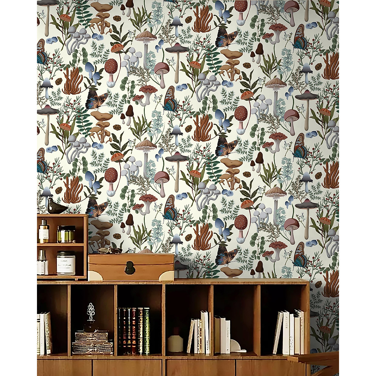 EeeComing Mushroom Wallpaper Peel and Stick Wallpaper Boho Wallpaper 78.7" x 16.14" Mushroom Contact Paper Removable Wallpaper for Bedroom Living Room Bookcase Bathroom Self Adhesive Vinyl