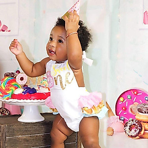 Cute Baby Girl First Birthday Outfit Halter Romper Ice Cream Cake Smash Bodysuit Sunsuit (A-White, 12-18 Months)