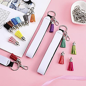 60 Pieces Sublimation Blanks Wristlet Set 15 Pieces Sublimation Blank Neoprene Wristlet, 15 Pieces Colorful Keychain Tassels 15 Pieces Swivel Snap Hooks and 15 Pieces Jump Rings for DIY Keychains