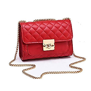 Hanbella Crossbody Purse for Women - Cute Quilted Leather Shoulder Bag with Gold Chain Strap for Teen Girls - Womens Clutch