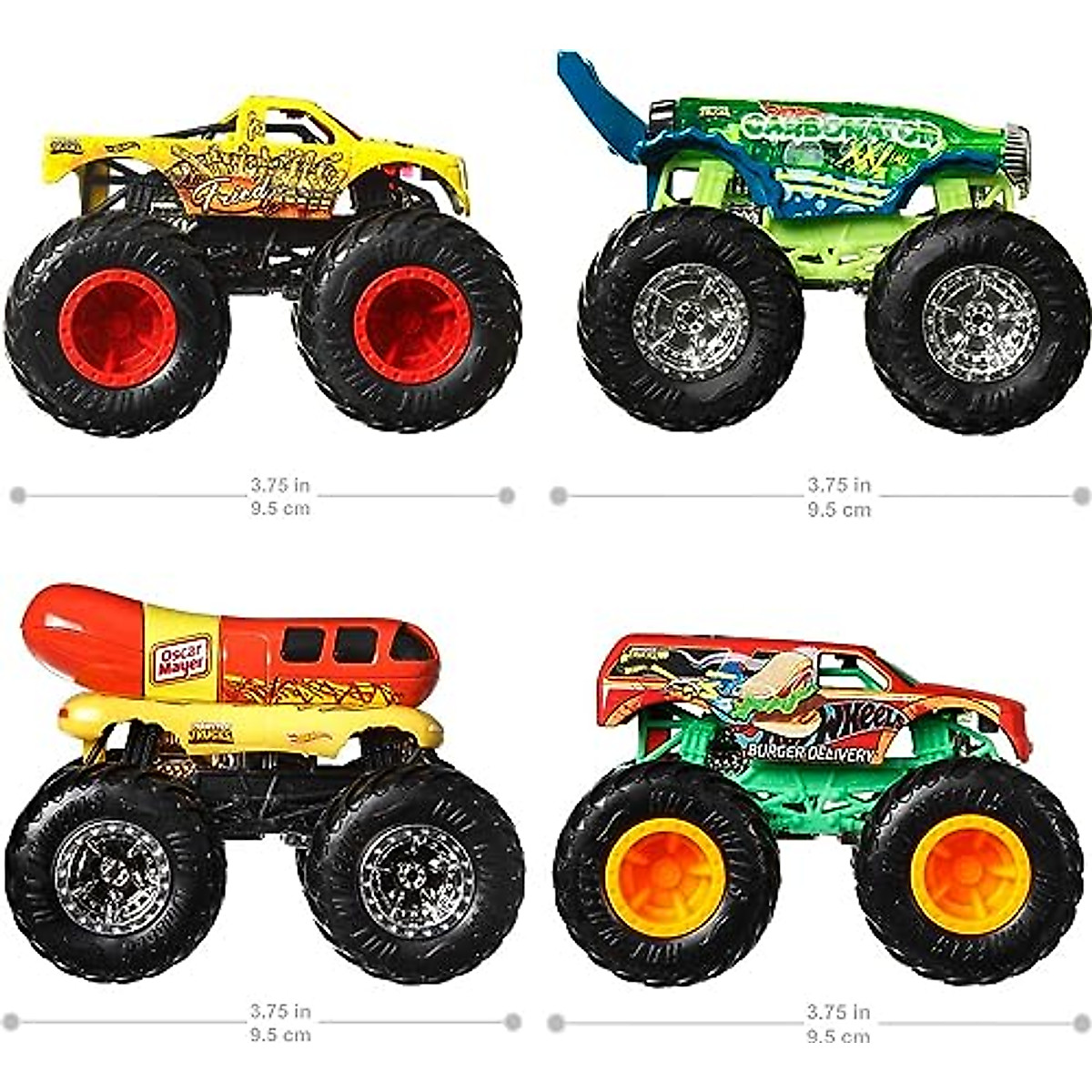 Hot Wheels Monster Trucks Set of 4 1:64 Scale Toy Trucks, Collectible Vehicles (Styles May Vary) (Amazon Exclusive)