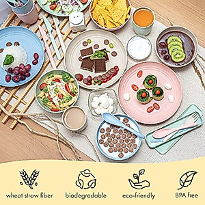 FOODLE Wheat Straw Dinnerware Sets for 4 - Lightweight & Unbreakable Dishes - Microwave & Dishwasher Safe - Perfect for Camping, Picnic, RV, Dorm - Plates, Cups and Bowls - Great for Kids & Adults