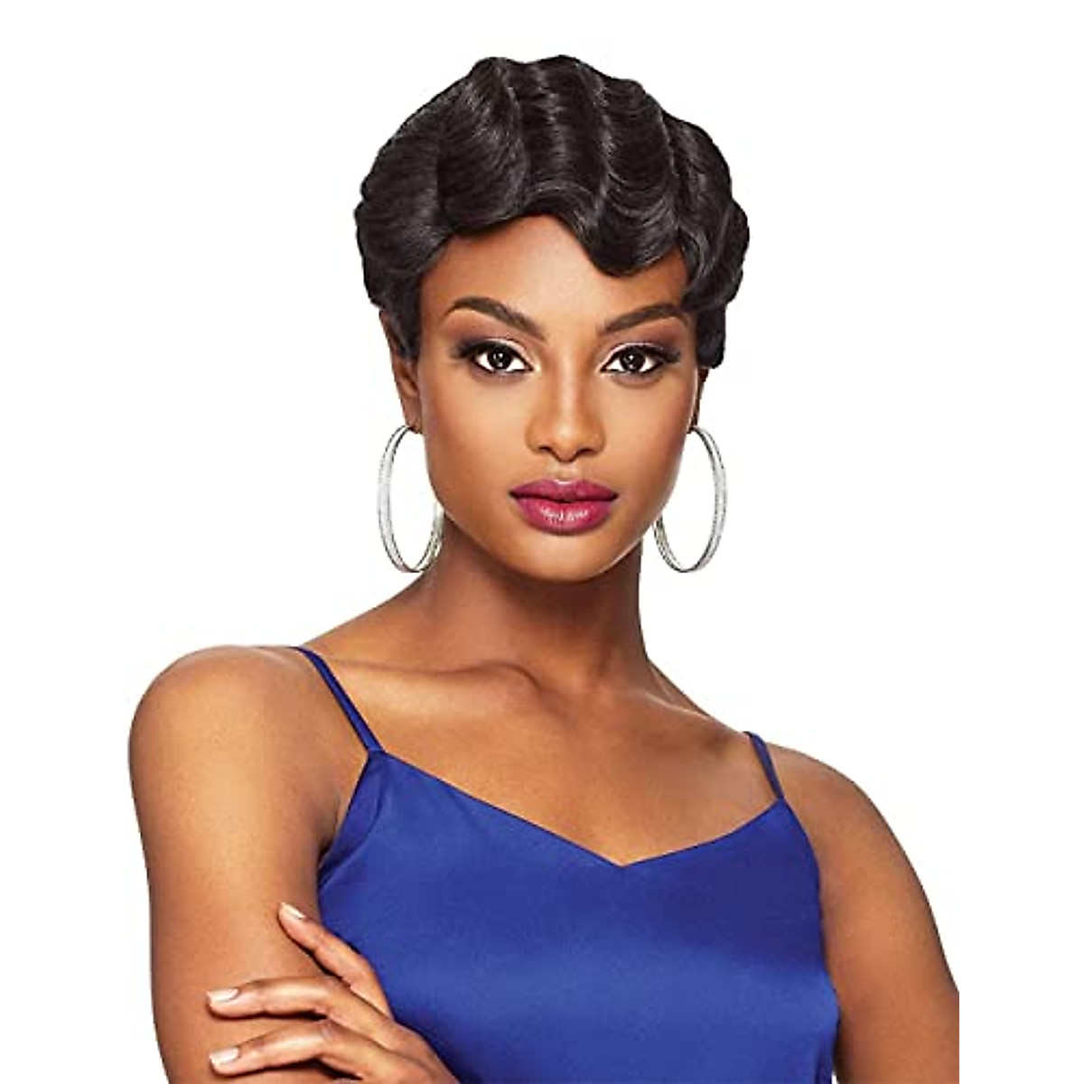 Yussay Short Finger Wave Wig Curly Natural Black Cute Nuna Wig Real Retro African Black Wigs for Mommy Wig Curly Short Synthetic Wig Looks Natural