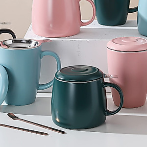 Candiicap Ceramics Tea Cup with Loose Leaf Infuser, Spoon and Lid, 13oz, Large Tea infuser Mug for Tea, Coffee, Milk-Microwave and Dishwasher Safe(13oz,Matte Green)