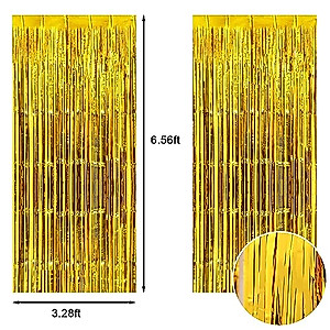 MEHOFOND 2 Pack 3.3x6.6 ft Gold Tinsel 2025 New Year Eve Streamers Party Decorations Foil Fringe Curtain Backdrop for Birthday Wedding Bachelorette Engagement Photo Props