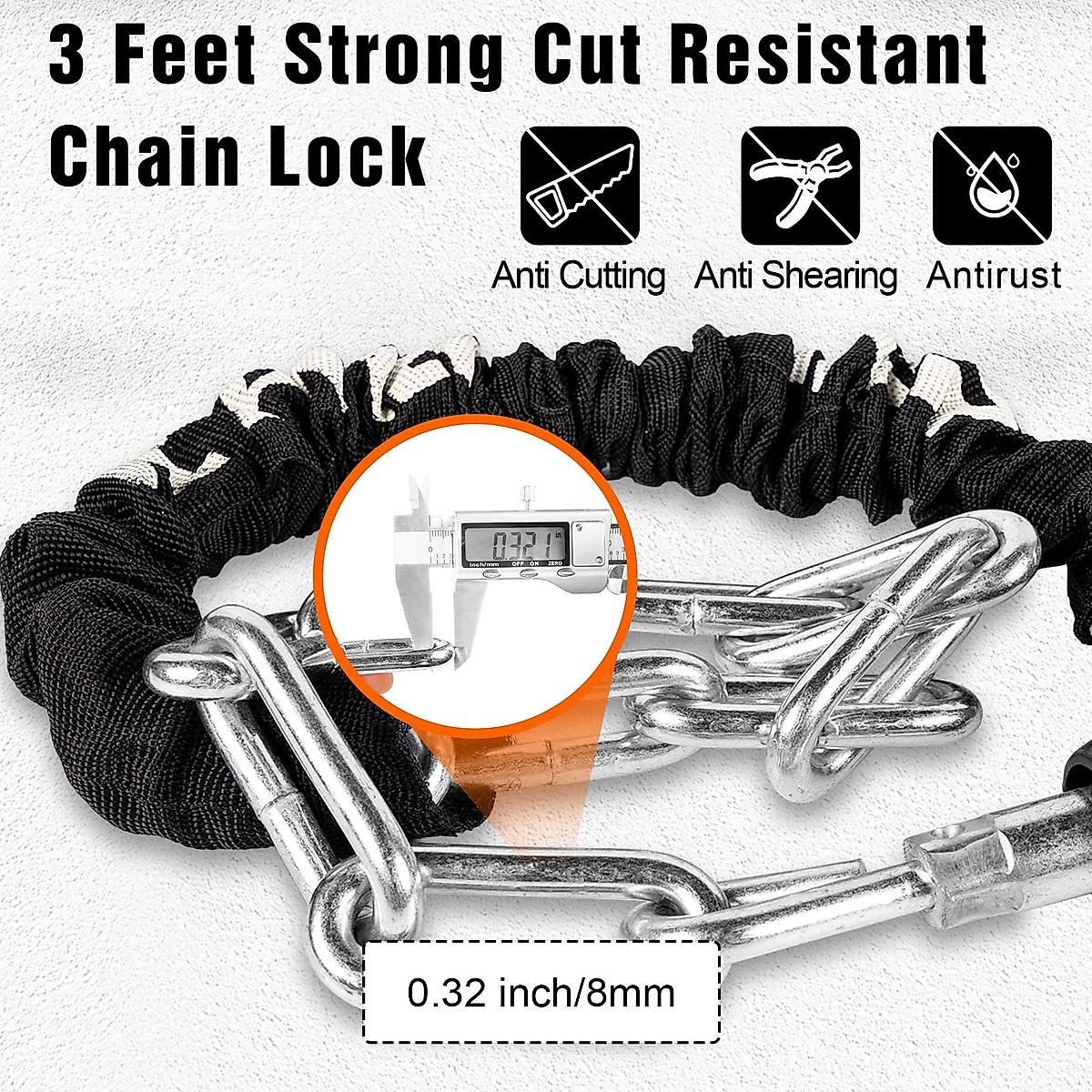 Titanker Bike Chain Lock, Bike Locks Security Anti-Theft Resettable Combination Bicycle Chain Lock 3.3 Feet Bike Locks for Bike, Motorcycle, Bicycle, Door, Gate, Fence, Grill (8mm Thick Chain)