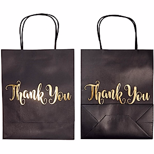 Sparkle and Bash Black Thank You Gift Bags with Handles, Gold Foil (8 x 10 x 4 In, 24 Pack)