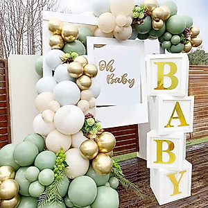 Baby Shower Boxes Party Decorations - 4pcs Stereoscopic White Baby Balloon Boxes with Gold Baby+A-Z Letters,Baby Party Boxes Baby Blocks for Teddy Bear Baby Shower,Boy Girl 1st Birthday Party Backdrop