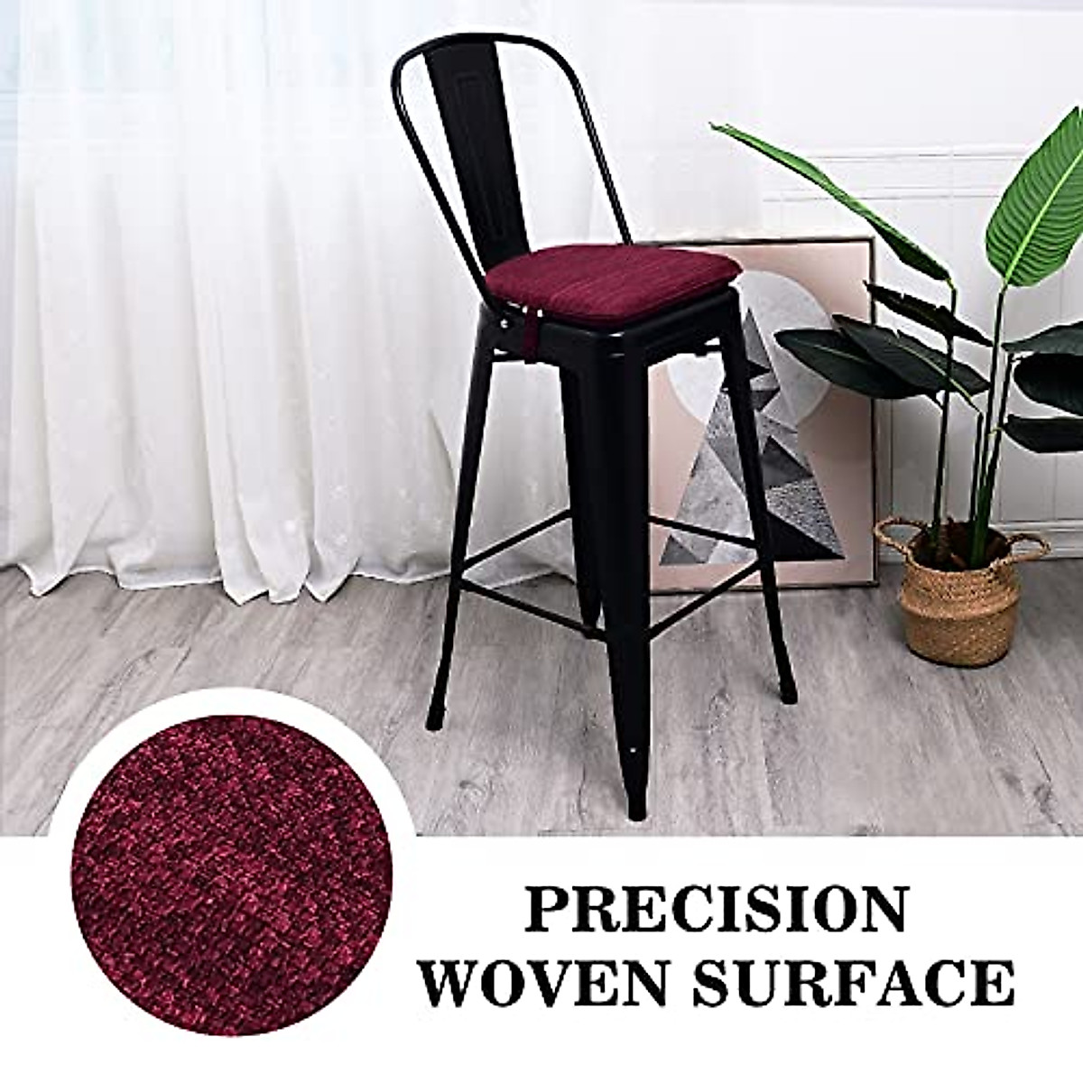 baibu 14x14 Inches Metal Dining Chair Pads Set of 2, Non-Slip Metal Chair Cushion Bar Stool Cushion with Ties for Metal Chairs or Bar Stools - 2 Cushions Only (Red, 14x14x1.5in)