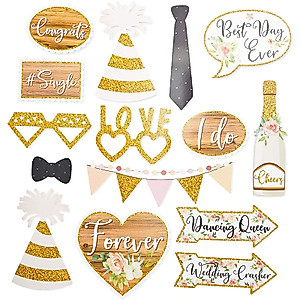 Sparkle and Bash Wedding Photo Booth Prop Kit for Bridal Shower, Bachelorette Party (70 Pieces)